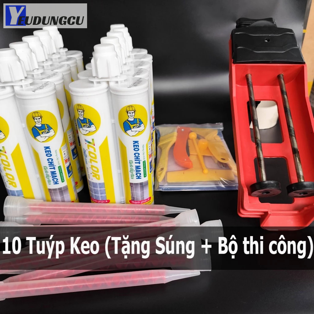 Combo 10 Lọ Keo Chà Ron 7COLOR (Tặng Súng Bơm + Bộ Dụng Cụ) - Keo Chít Mạch Gạch chống ố, chống ...
