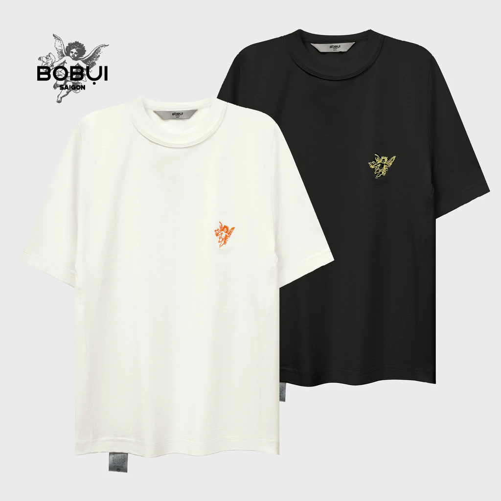 Áo thun Vải Slub BOBUI Basic thêu logo Angel | Shopee Việt Nam