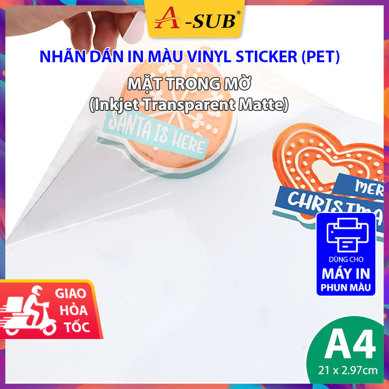 Decal In A4 A-Sub PET Mặt Trong Mờ (Transparent Matte) A4 80μm 20 Tờ ...