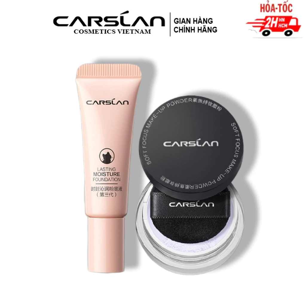 Combo mini Carslan kem nền và phấn phủ trang điểm kiểm soát dầu phiên ...
