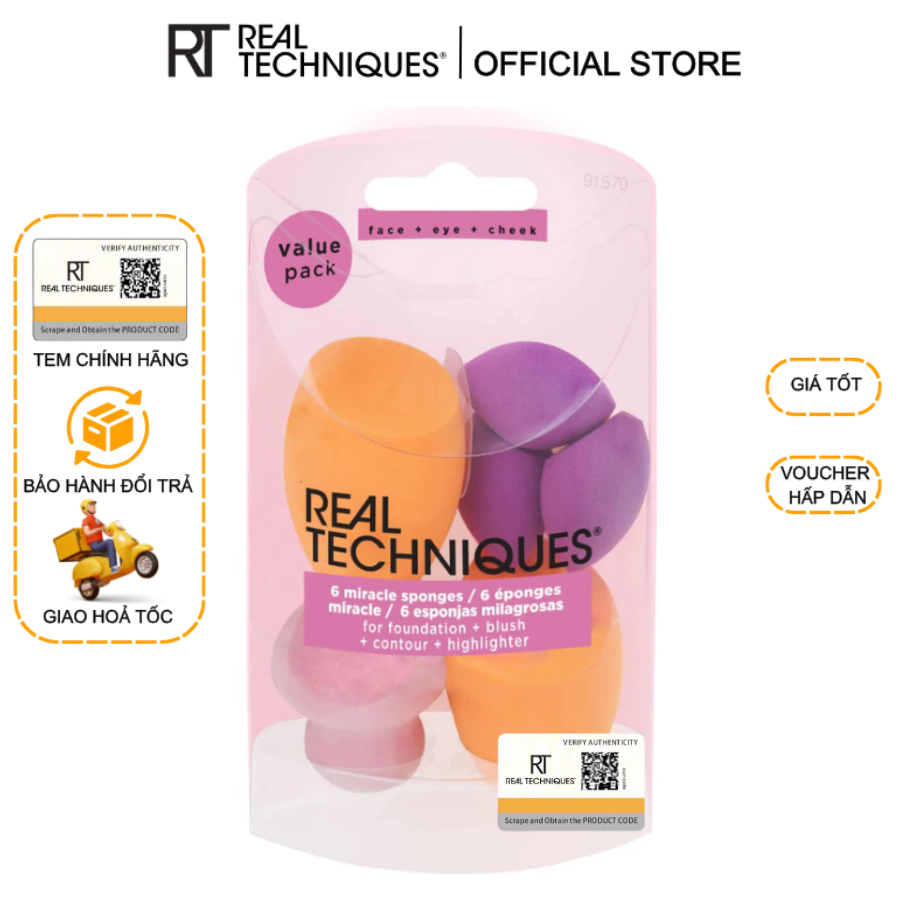 Bộ 6 bông mút trang điểm RT Real Techniques 6 Miracle Sponges | Shopee Việt Nam