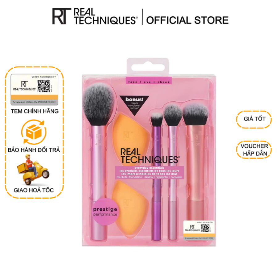 Bộ 4 Cọ Kèm 2 Mút RT Real Techniques Everyday Essentials Plus With Bonus | Shopee Việt Nam