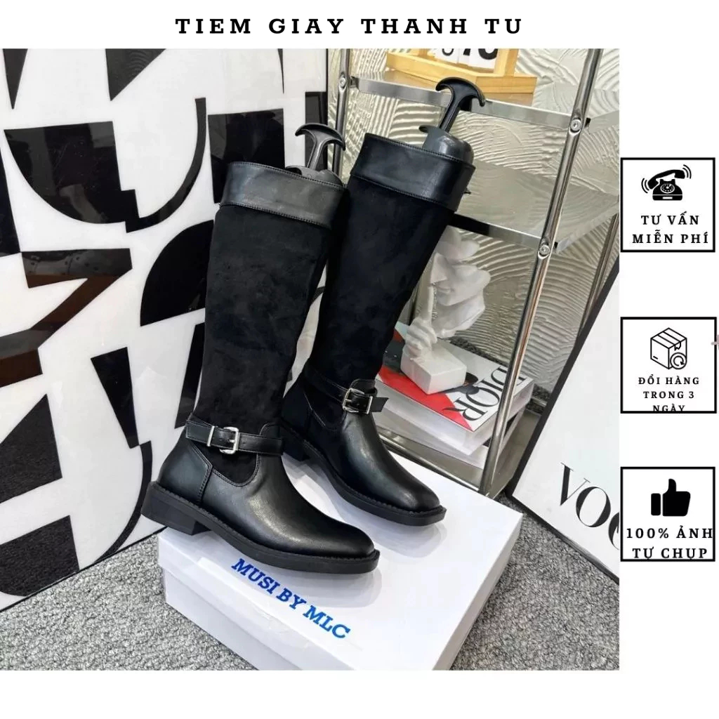 Bốt đùi da lộn phối cổ da có khuy điều chỉnh hàng cao cấp fullbox | Shopee Việt Nam