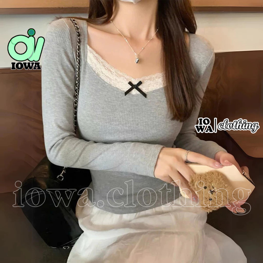 Áo Thun TAY DÀI CỔ VUÔNG REN NƠ Dáng Dài Nữ Thun Gân, Áo Thun Nữ Vạt Tròn Bầu Ôm Body Kiểu Trơn ...