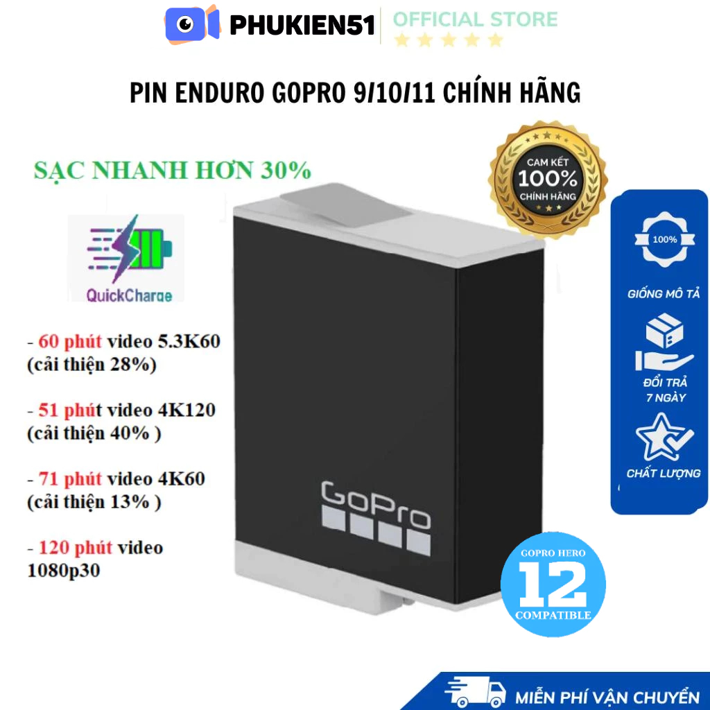 Pin GoPro Enduro -Tăng tối đa hiệu suất hoạt động GoPro Hero 12 11 10 9 ...