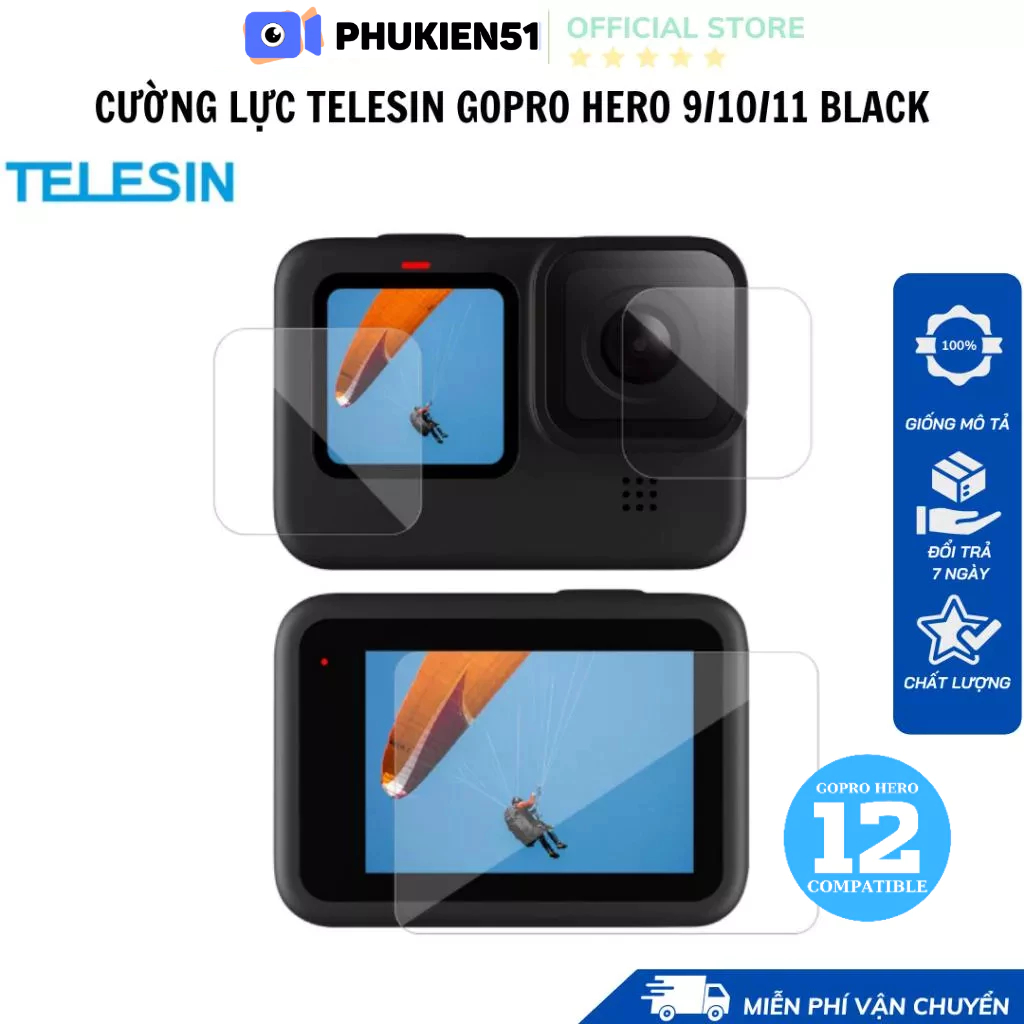 Cường lực TELESIN GoPro Hero 12 11 10 9 black bảo vệ màn hình chống ...