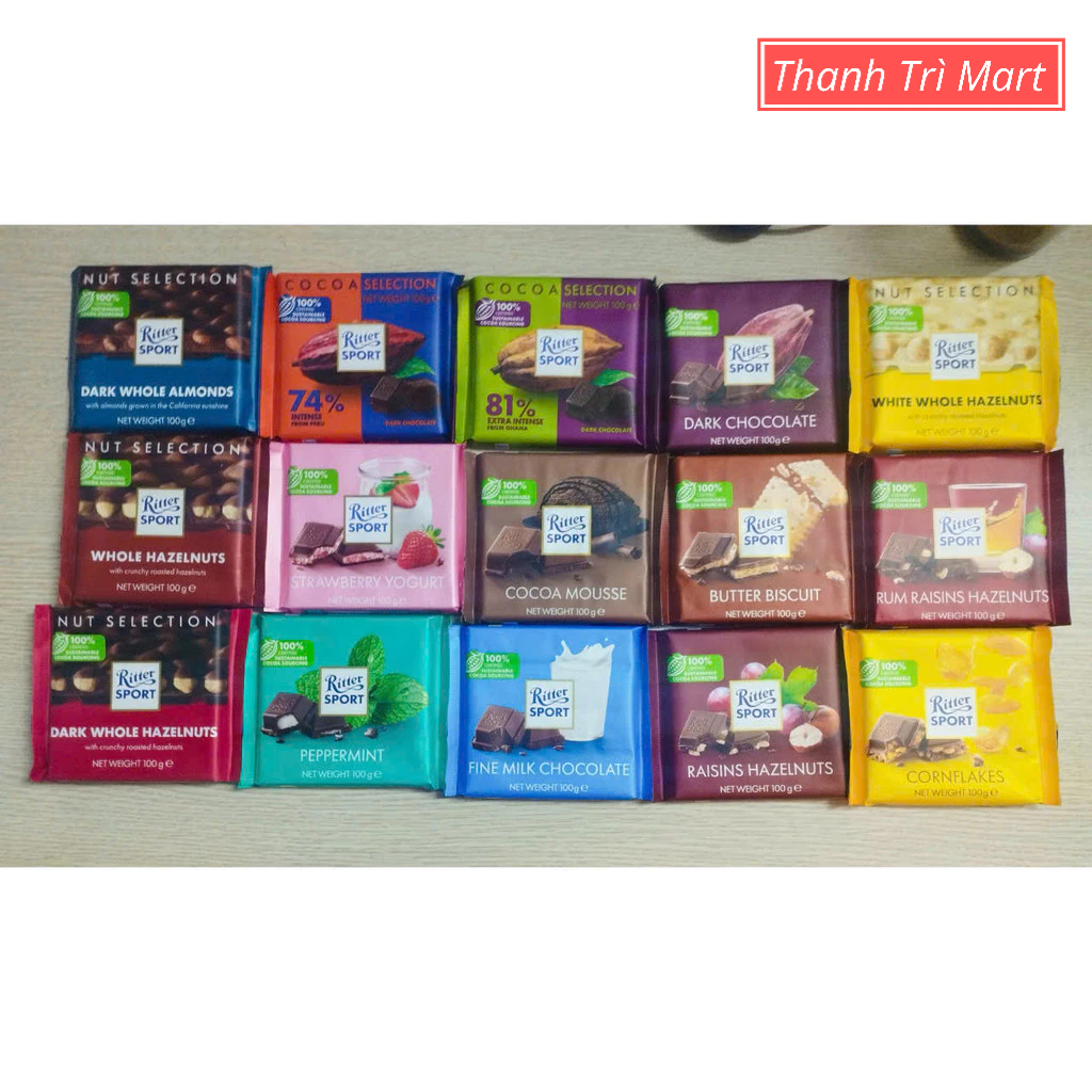 Socola Ritter Sport Colofull thanh 100gr có loại hạt (đủ vị) | Shopee ...