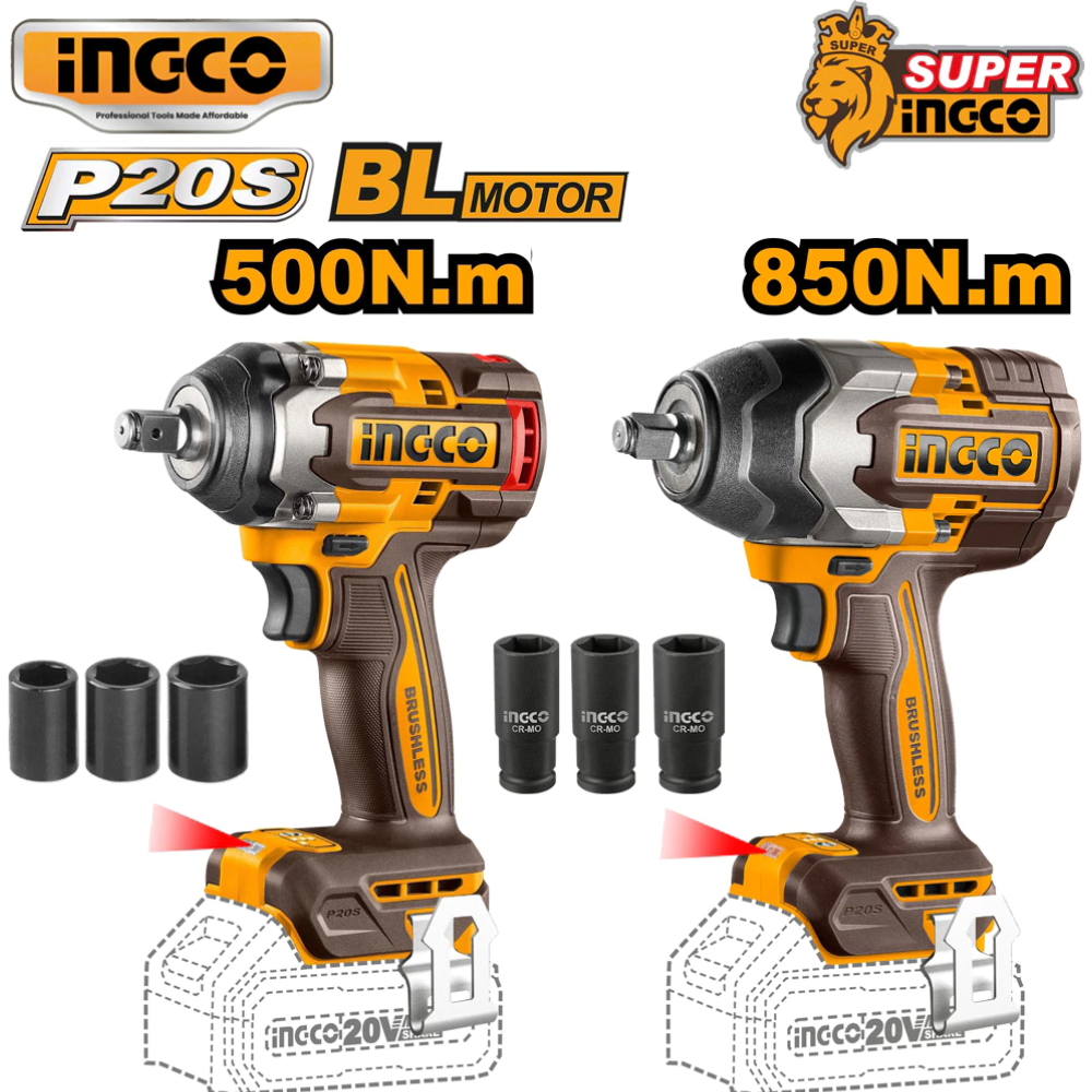 Máy siết bulong 500N/m 850N/m dùng pin 20V Ingco CIWLI20501 - CIWLI20851 ( Động Cơ Ko Chổi Than ...