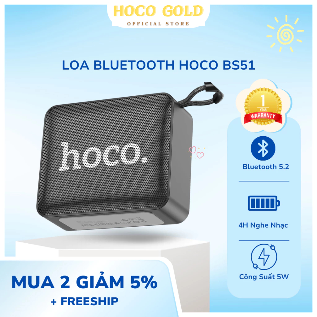 Loa bluetooth Hoco BS51, loa mini để bàn hỗ trợ khe cắm thẻ nhớ, usb ...