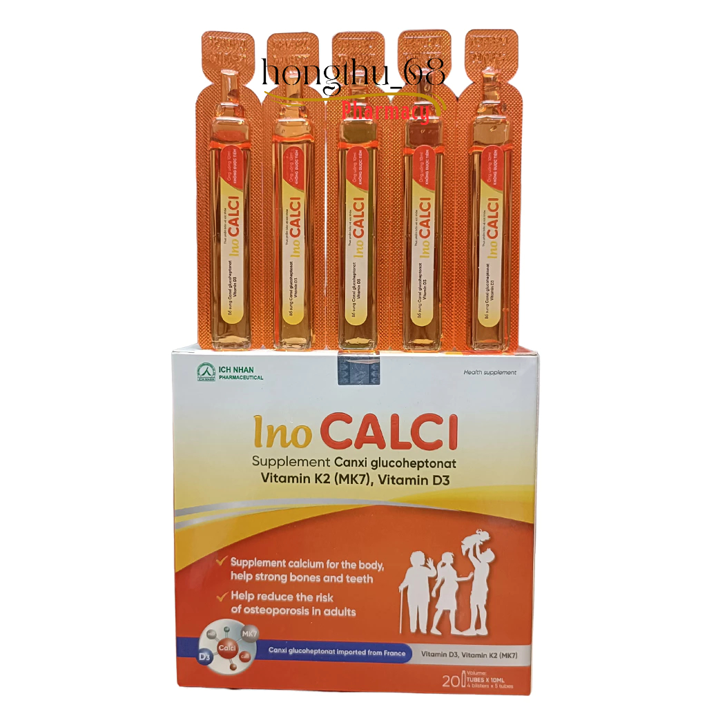 Ino CALCI dạng ống (20 ống) - Bổ sung canxi, Vitamin D3, K2 (MK7) cho phụ nữ có thai và cho con ...