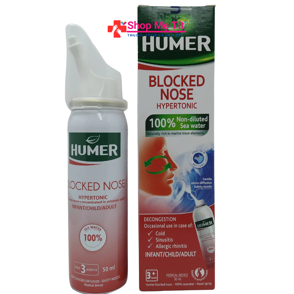 Nước biển xịt mũi trẻ em Humer Blocked Nose Hypertonic chai 50ml ...