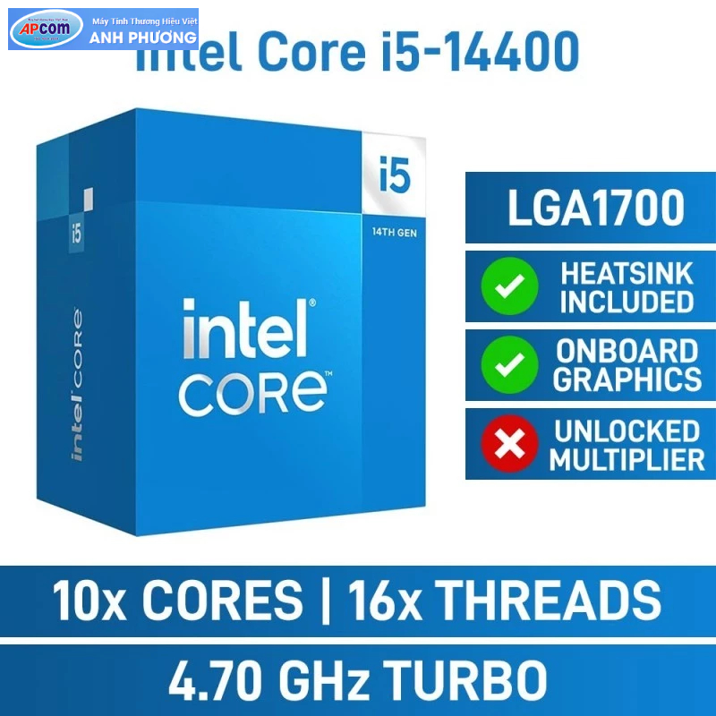 Chíp vi xử lý CPU Intel Core i5-14400 (LGA1700 - 14th Gen)-Hàng chính hãng | Shopee Việt Nam
