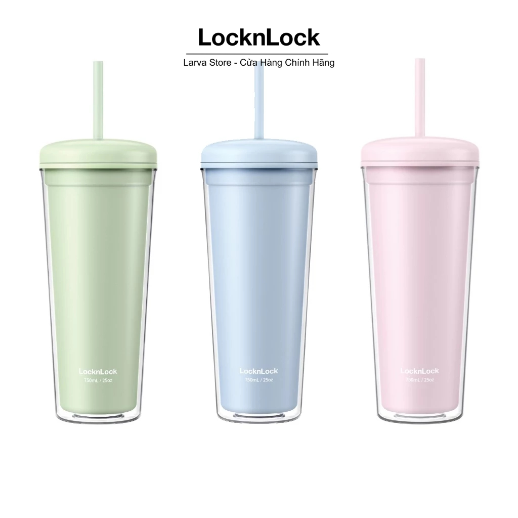 Ly nhựa 2 lớp LocknLock Macaron HAP533 750ml kèm ống hút | Shopee Việt Nam