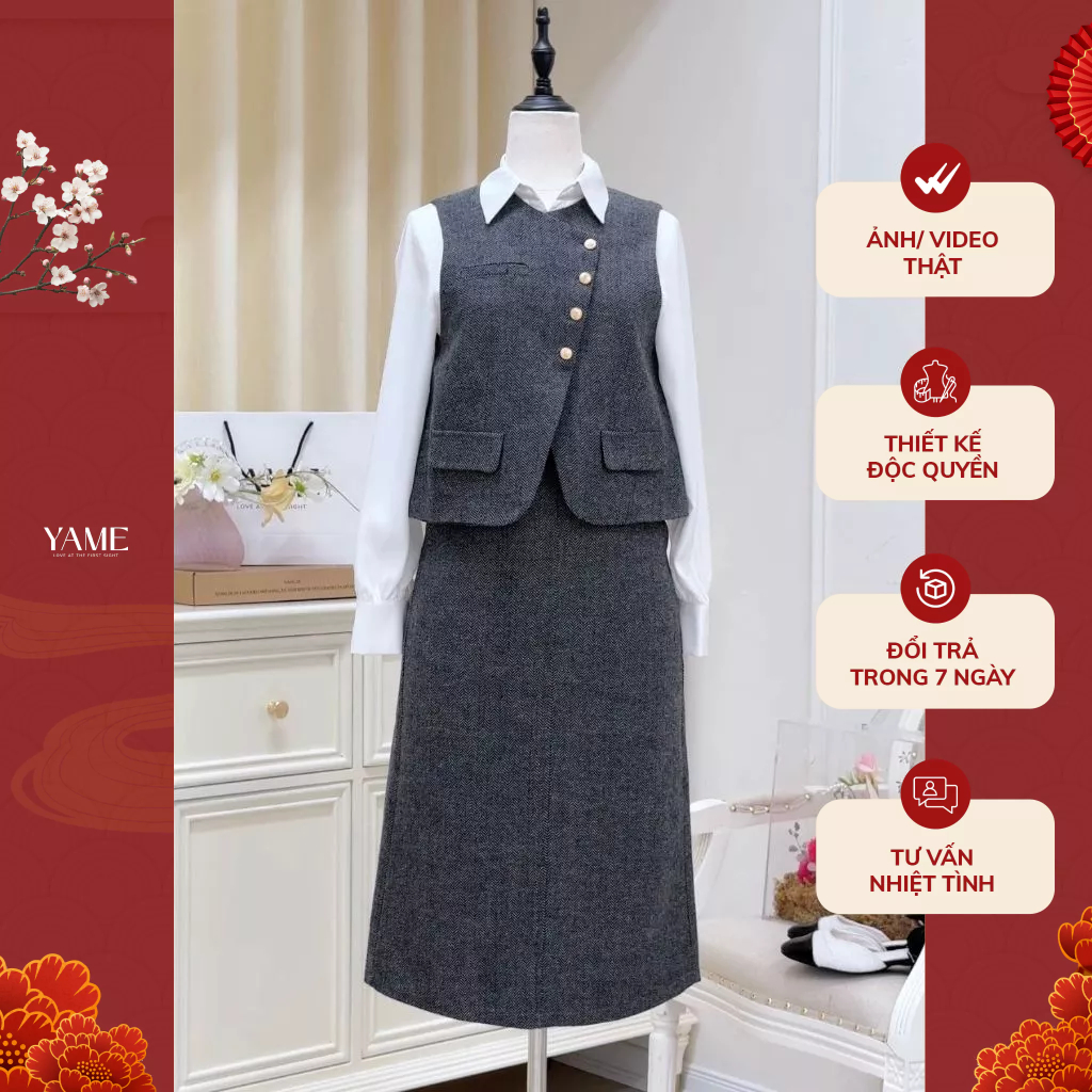 Set dạ Áo gile dáng vest rời (không kèm sơ mi) & Chân váy A dáng dài ...
