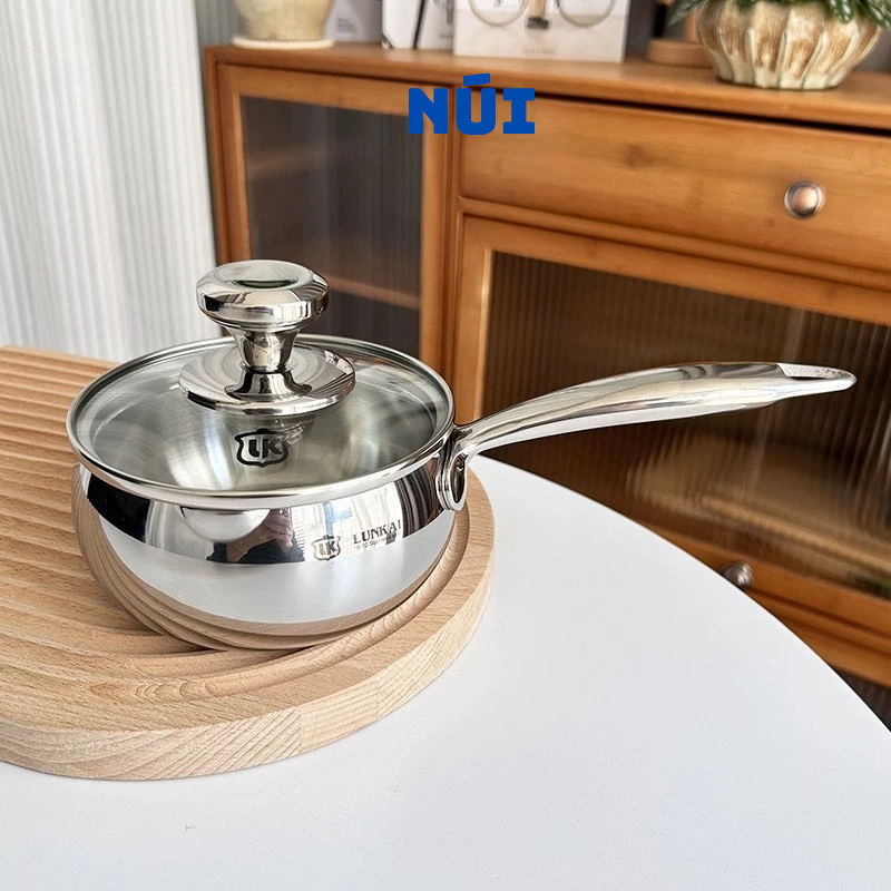 Quánh inox sâu lòng liên khối LUNKAI nắp kính LK56 size 12cm, Quánh nấu ...