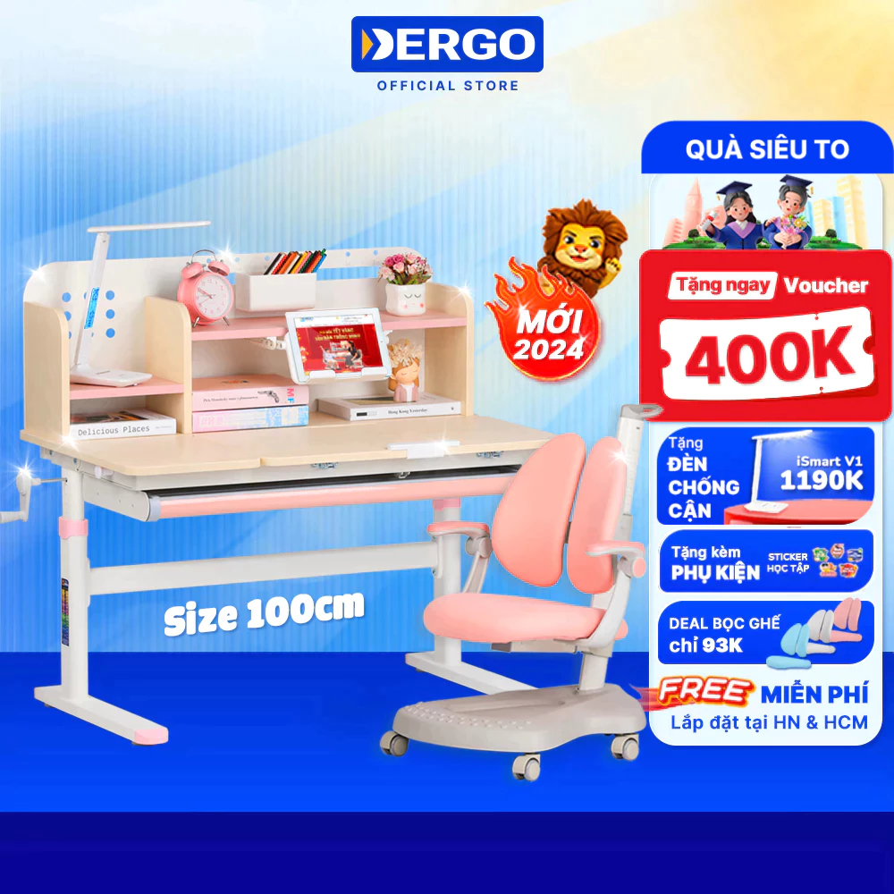 [Mới 2025 + Voucher 400K] Bộ Bàn Học Cho Bé DERGO LEO X1000/E100 Chống ...