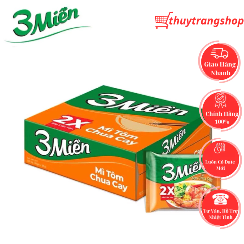 Thùng 30gói Mì 3 Miền Tôm Chua Cay Gói 65g | Shopee Việt Nam