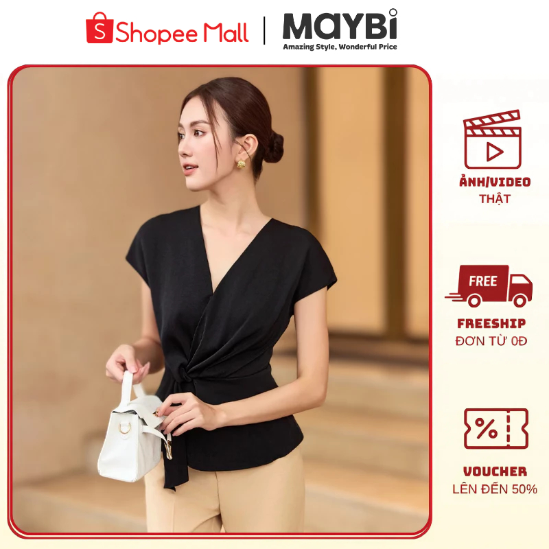 [ĐẶT LÊN 1 SIZE] Áo Kiểu Nữ Đắp Tà Lụa, Sang Trọng, Thanh Lịch, Áo Công ...