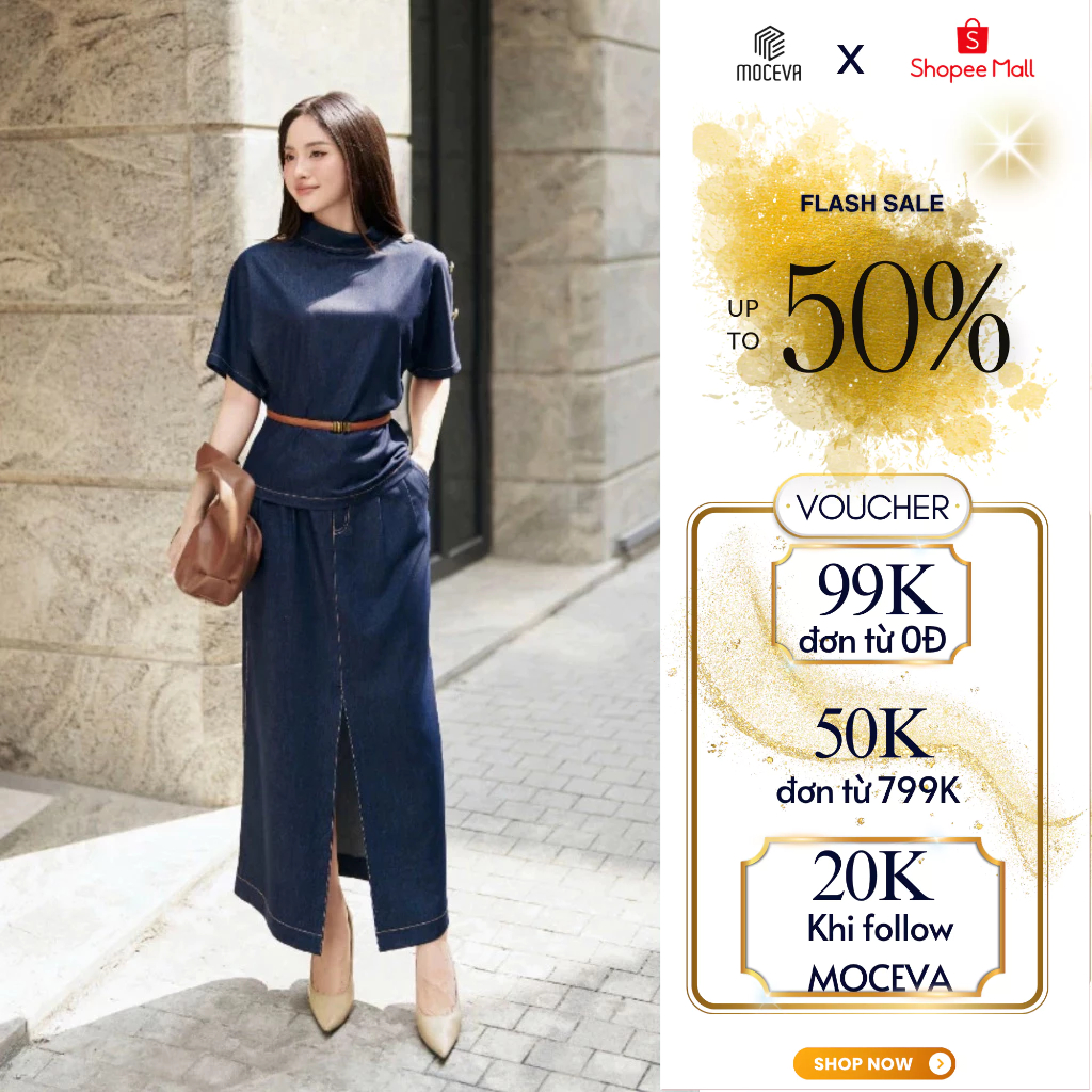 Set bò lụa Moceva set công sở nữ áo nữ cổ thuyền mix chân váy bò dài trẻ trung thanh lịch [M72 ...