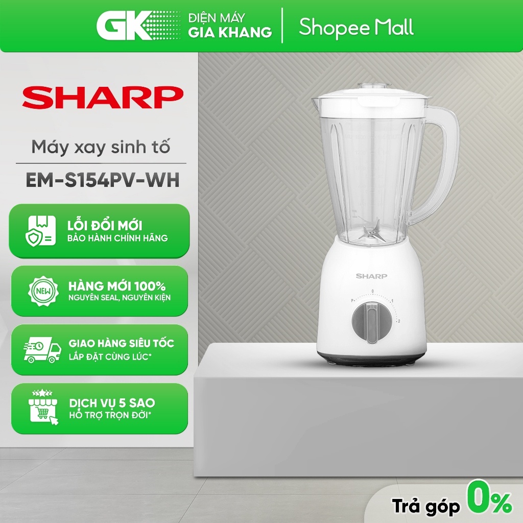 [K3] EM-S154PV-WH - Máy Xay Sinh Tố Sharp EM-S154PV-WH (Chất Liệu Nhựa An Toàn, Dung Tích 1.5L ...