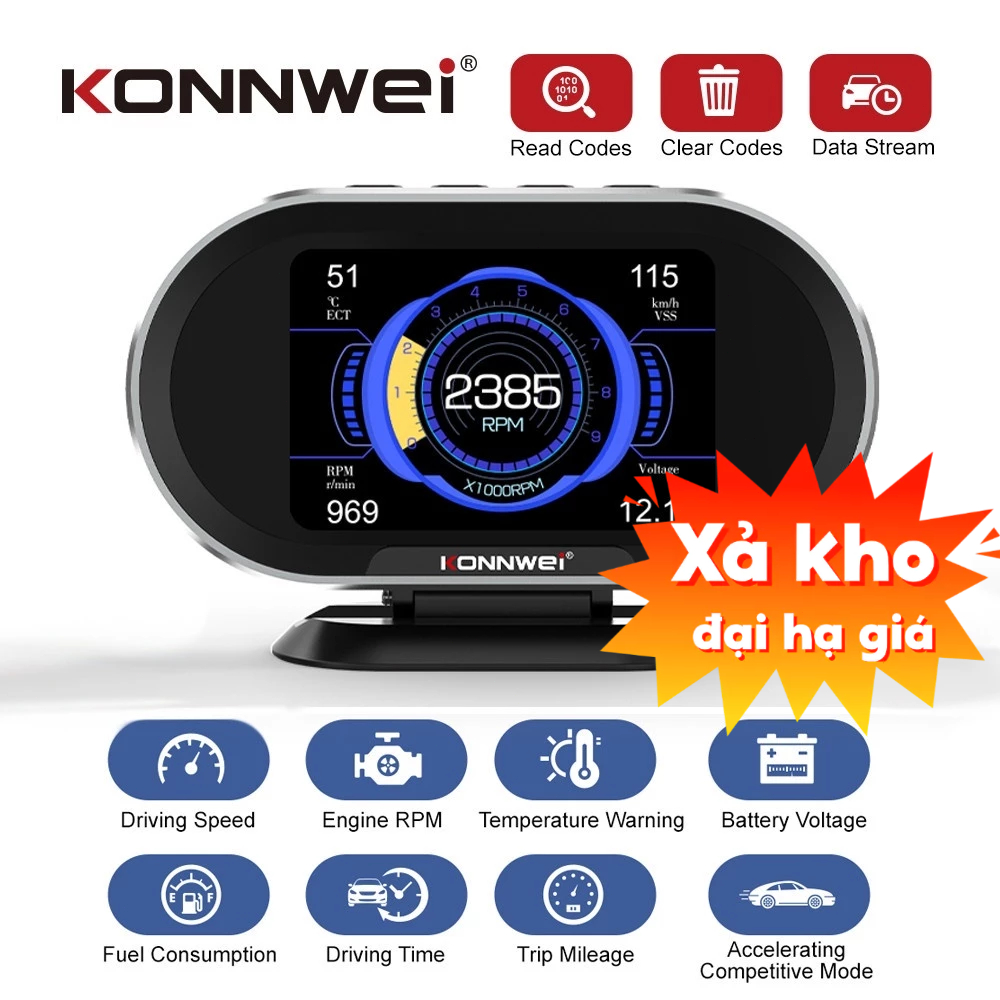 KONNWEI KW206 Màn hình HUD Thiết bị chẩn đoán lỗi ô tô Hiển thị tốc độ ...