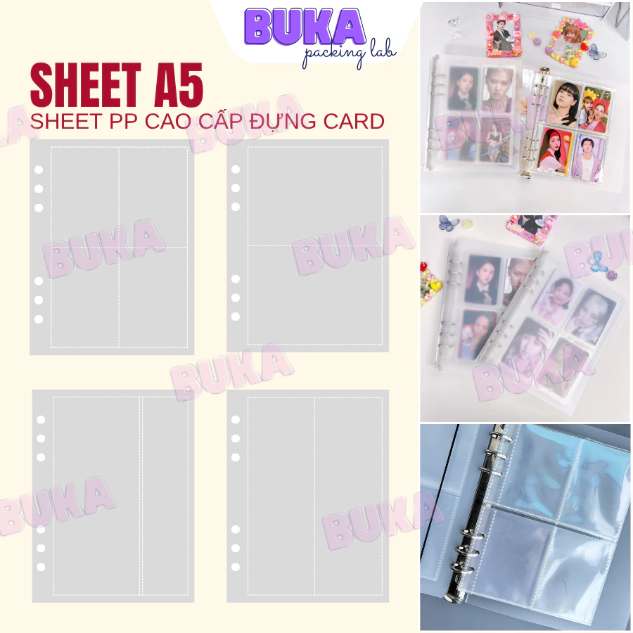 Sheet A5 chứa ảnh nhiều kích thước trong suốt A5 6 lỗ đựng card, banner ...