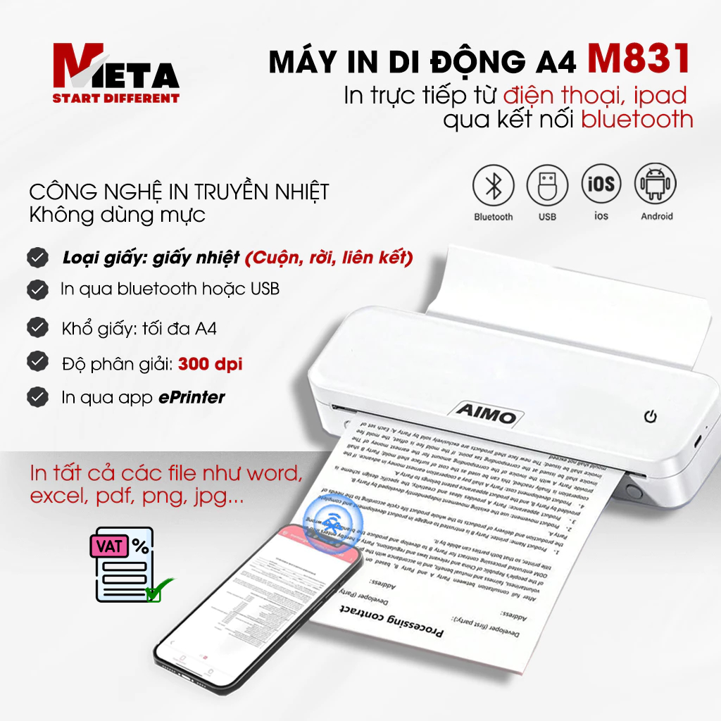 Máy In Di Động A4 M831 - In Giấy Nhiệt Dạng Cuộn, Tờ, A4 Liên Tục - Kết ...