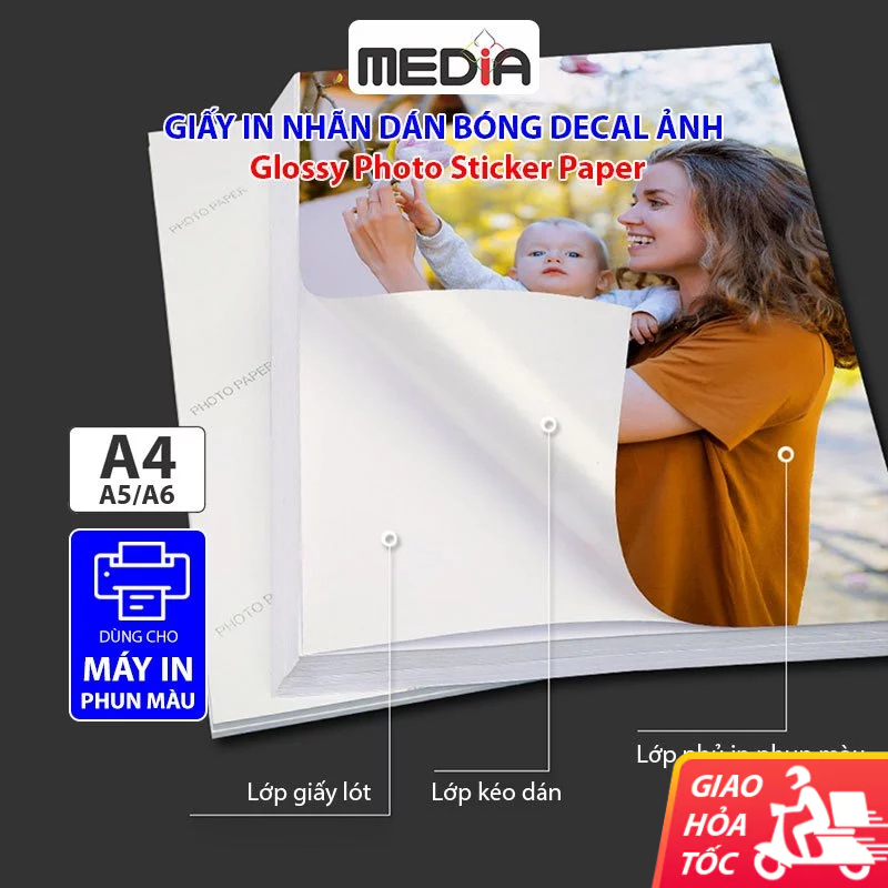 Giấy In Decal A4/A5/A6 Media Mặt Bóng 115/135gsm 50 Tờ Giấy Decal Bóng ...