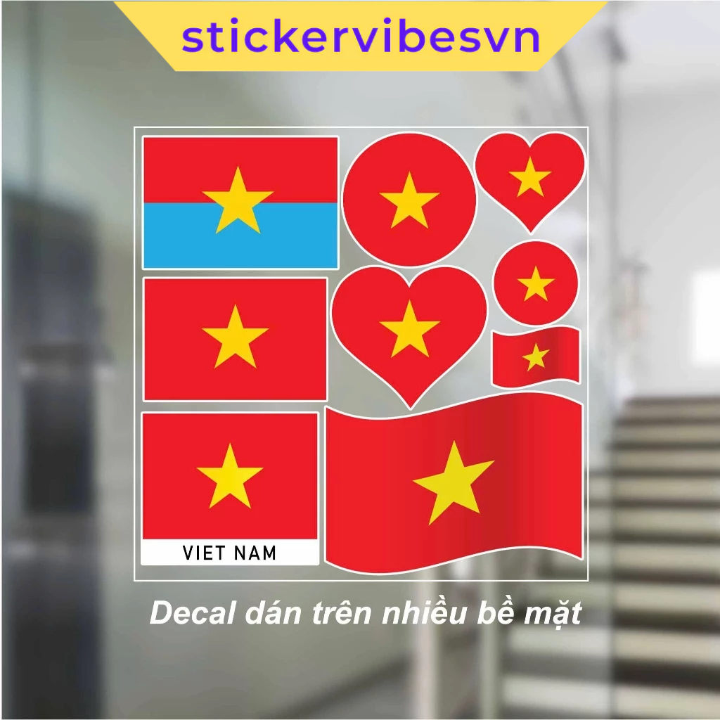 Decal Sticker, Viet Nam Flag/ Lá Cờ Việt Nam hình chữ nhật, tròn, trái ...
