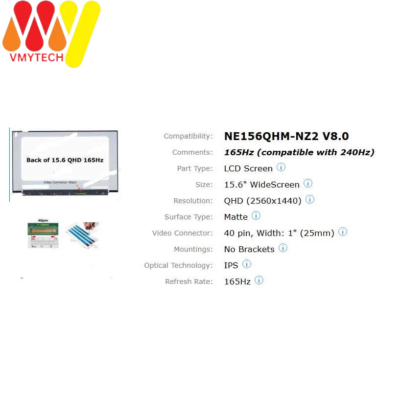 Màn hình laptop 15.6 Led Mỏng SLIM 40 pin QHD 2K 240hz NE156QHM-NZ2 ...