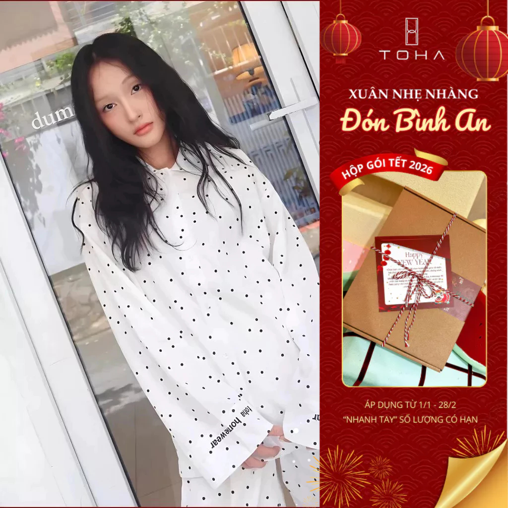 TOHA Homewear Đồ Bộ Mặc Nhà Cao Cấp Form Rộng Polka Dot Elegance Pajama ...