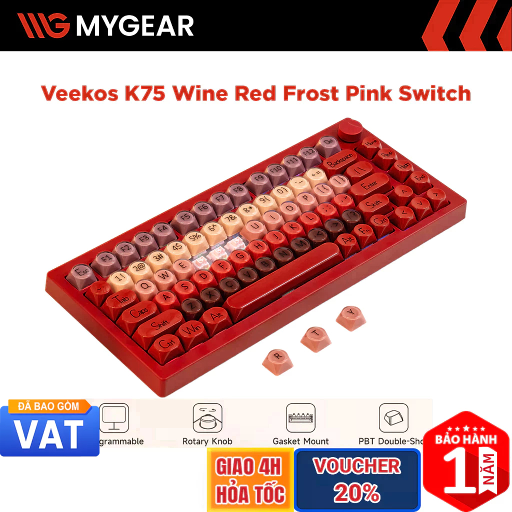 Bàn phím cơ AKKO x Veekos K75 Wine Red Frost Pink Switch | Shopee Việt Nam