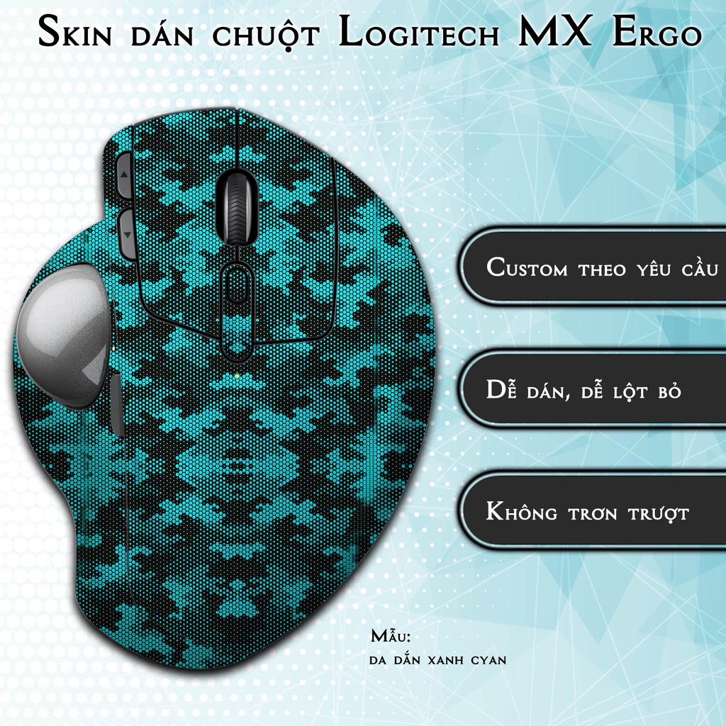 Skin dán chuột Logitech MX Ergo mẫu da dắn xanh cyan | Miếng dán Film ...