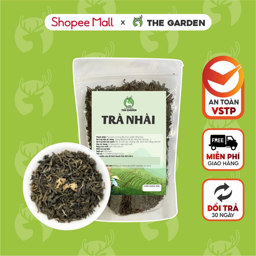 Trà xanh nhài cao cấp THE GARDEN gói 100gram pha trà sữa, trà trái cây ...