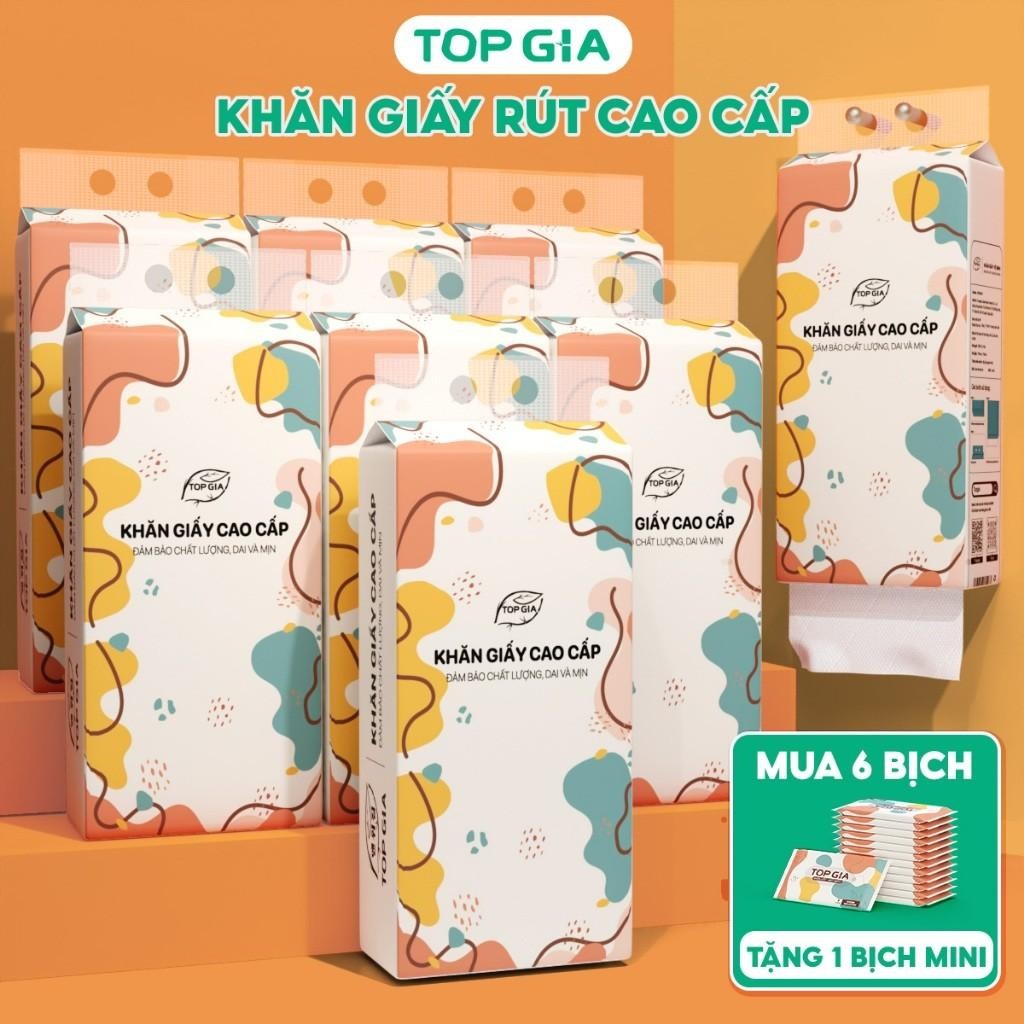 Giấy vệ sinh treo tường Top Gia thùng 6 bịch đa sắc làm từ bột gỗ nguyên chất, 1280 tờ 4 lớp dày ...