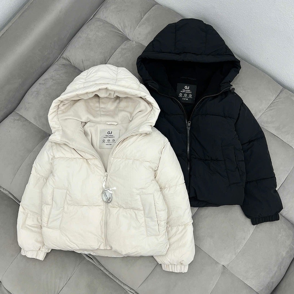 Áo khoác phao lót nỉ GGJJ 2 màu kem / đen size 6 - 14y | Shopee Việt Nam