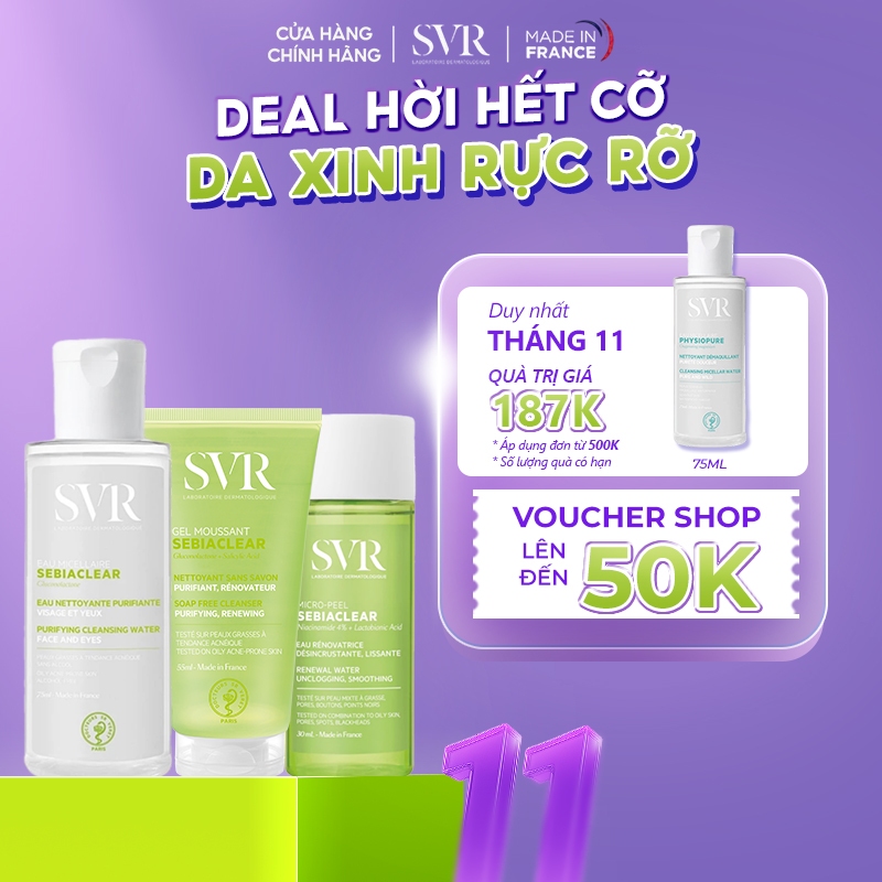[CB9] Combo NTT SVR SEBIACLEAR 75ML, Gel rửa mặt SVR MOUSSANT 55ML ...