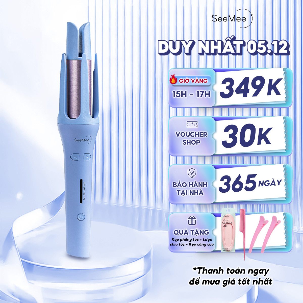 Máy uốn tóc làm xoăn tự động SeeMee lớp phủ gốm sứ bảo vệ tóc khi tạo kiểu đường kính uốn 32mm ...