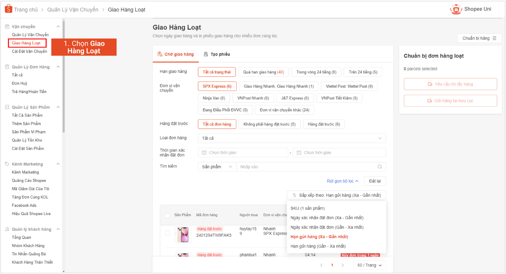 Xử lý hàng loạt với Shopee vận chuyển (Đối tác vận chuyển của Shopee ...