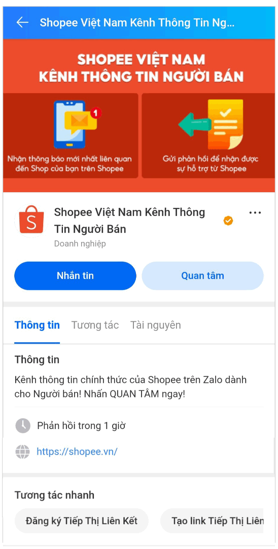 Kênh "Shopee Việt Nam Kênh Thông Tin Người Bán" tại Zalo | Học viện ...