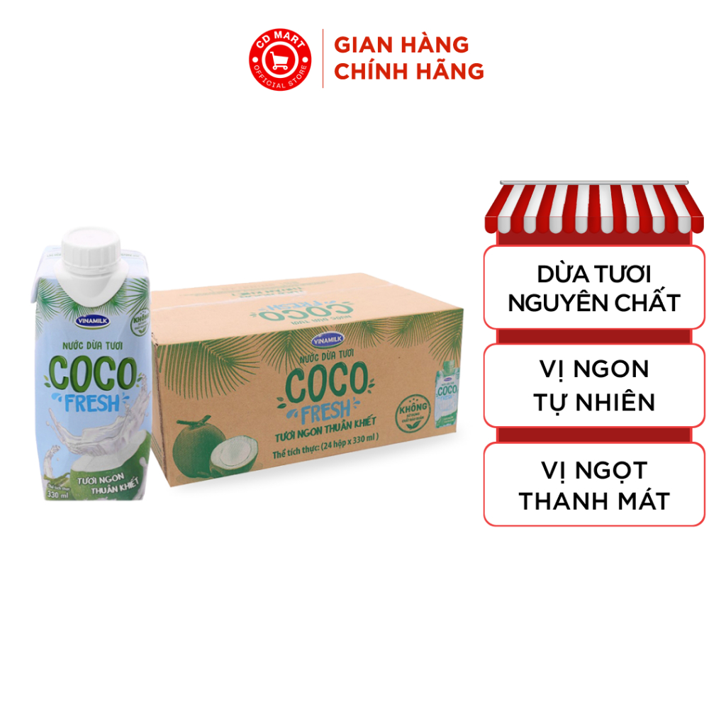 Thùng nước dừa tươi Vinamilk Coco Fresh (330ml & 1l) giá tốt Tháng 07, 2024