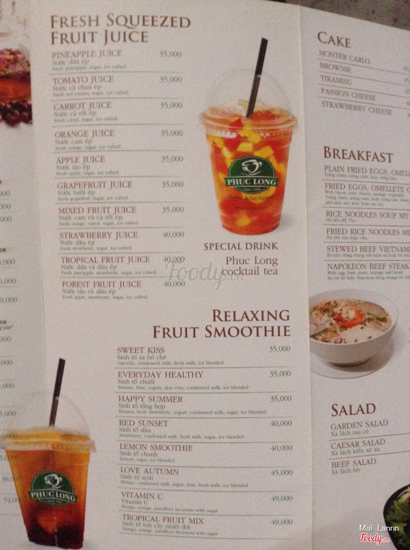 Phuc long menu | Foody.vn